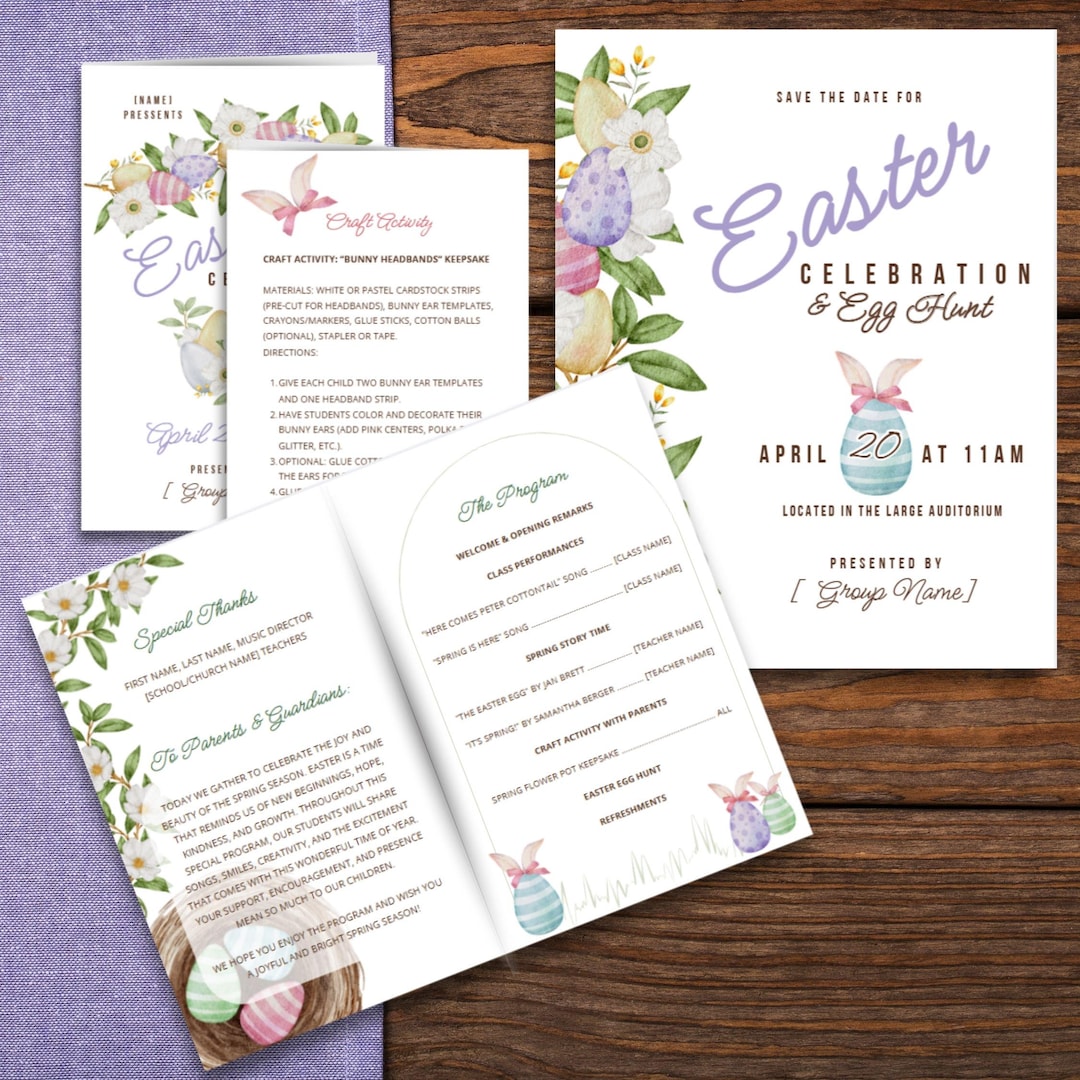 Editable Easter Program & Flyer Template | Spring Egg Hunt Floral ...