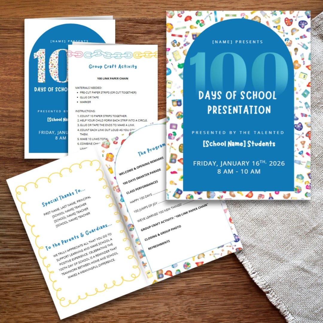 Editable 100th Day of School Program & Flyer Template | One Hundred ...