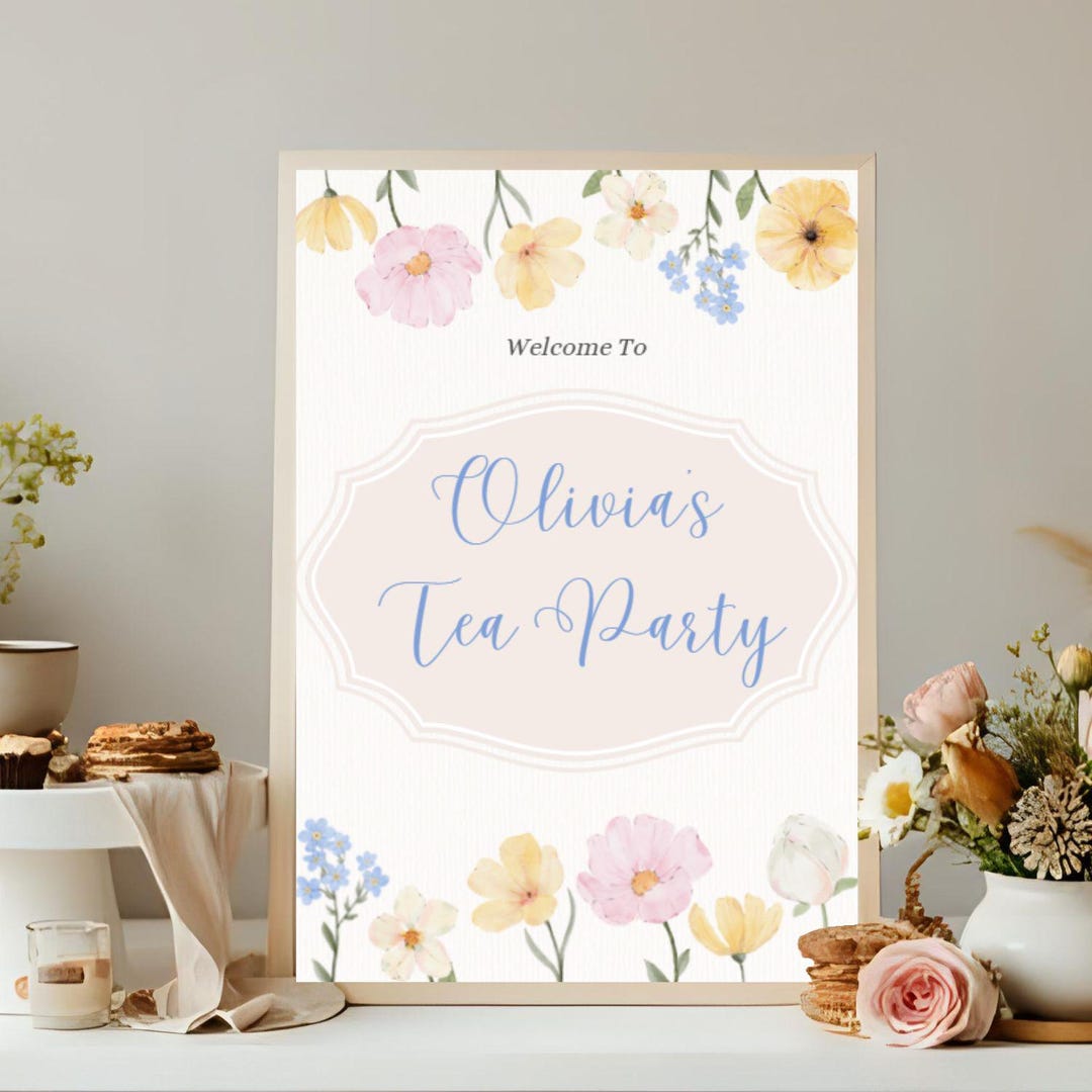 Spring Flower Tea Party Welcome Sign Template (canva Editable, Instant ...