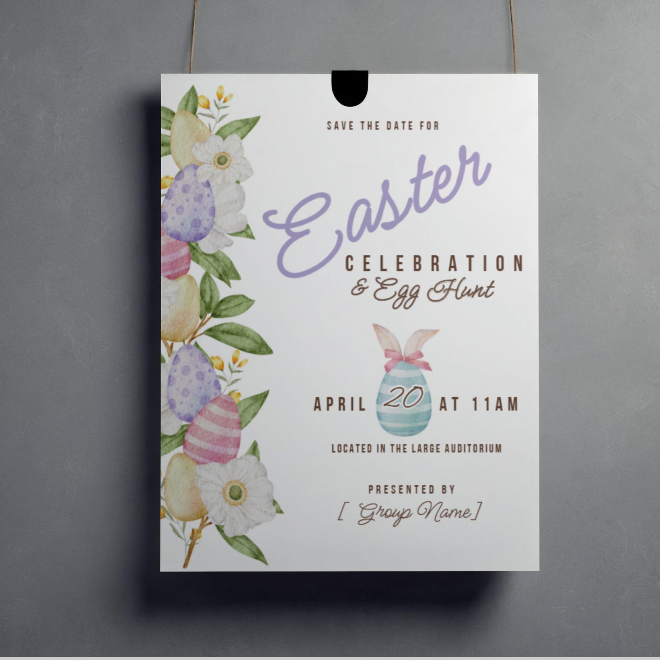 Editable Easter Program & Flyer Template | Spring Egg Hunt Floral ...