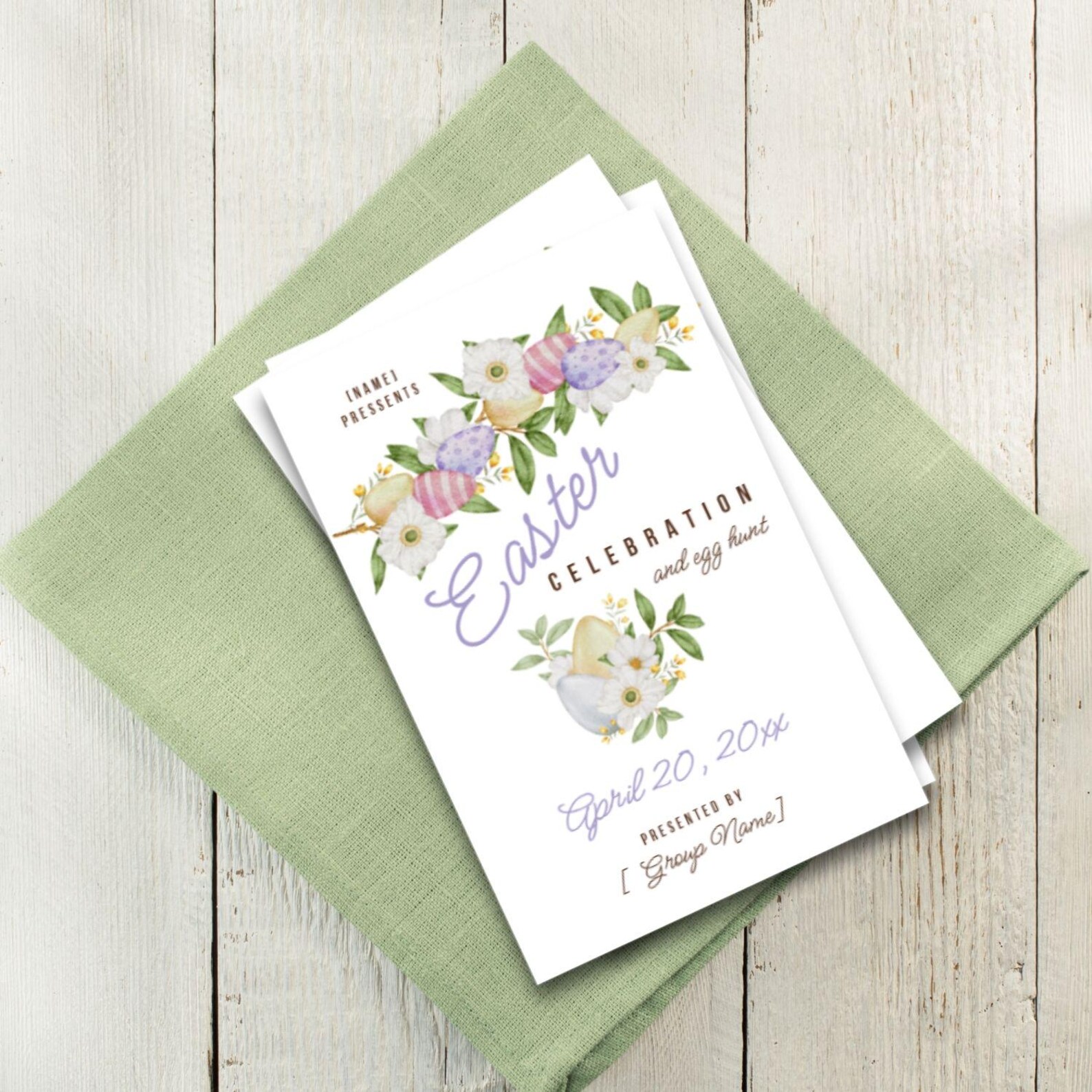 Editable Easter Program & Flyer Template | Spring Egg Hunt Floral ...