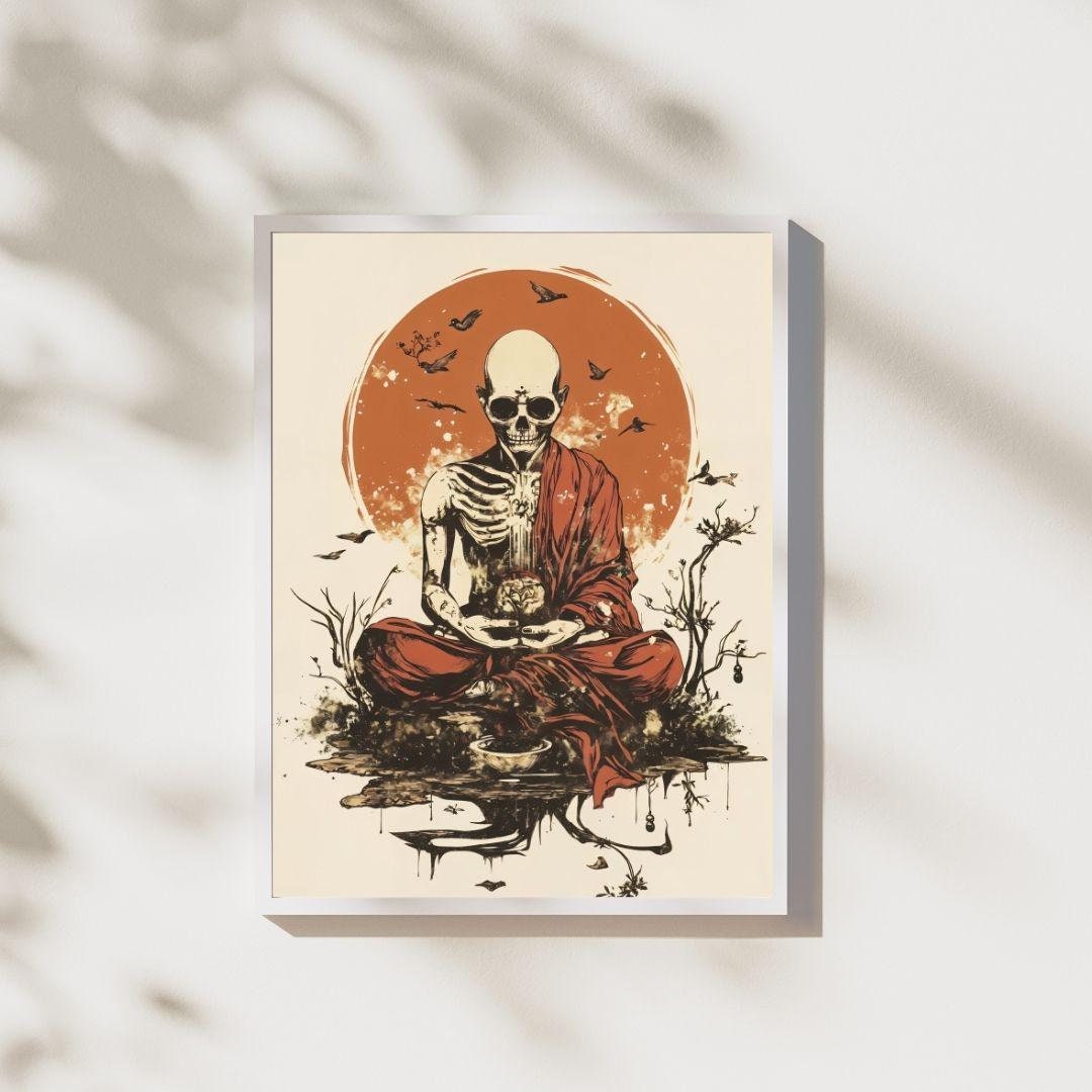 Skeletal Monk Meditation | Dark Fantasy Art | Gothic Wall Decor - Etsy