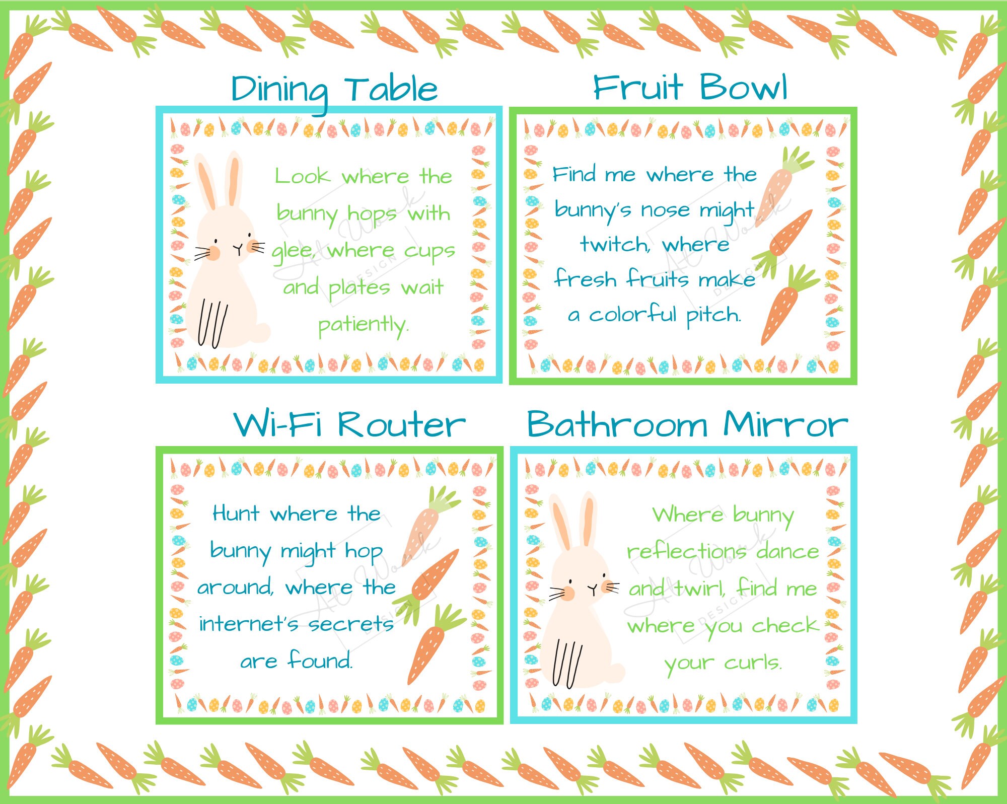 Indoor Kids Easter Scavenger Hunt Clues - Treasure Hunt Clues - Easter ...