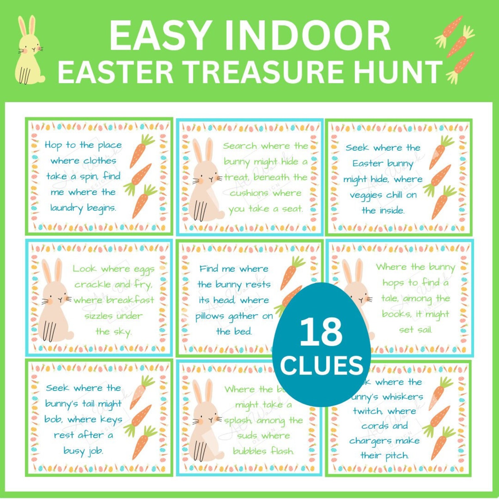 Indoor Kids Easter Scavenger Hunt Clues - Treasure Hunt Clues - Easter ...
