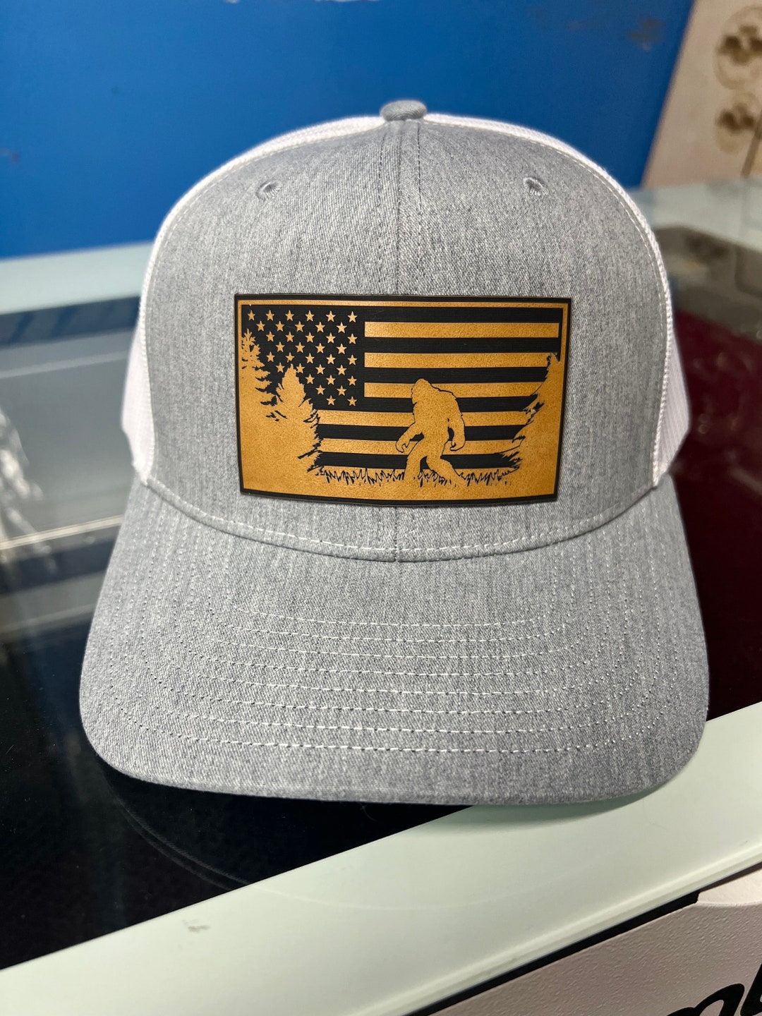 Sasquatch With Flag Hat Patch on Snapback Cap. - Etsy