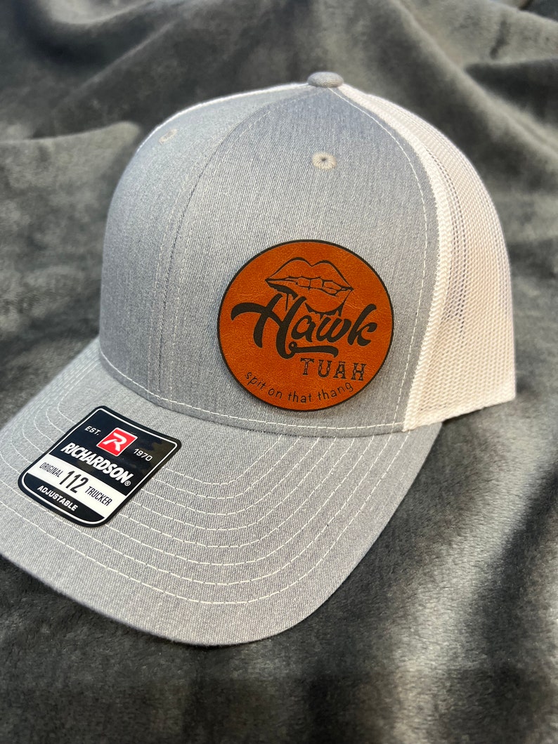 Hawk Tuah Leather Hat Patch on Richardson 112 Cap - Etsy