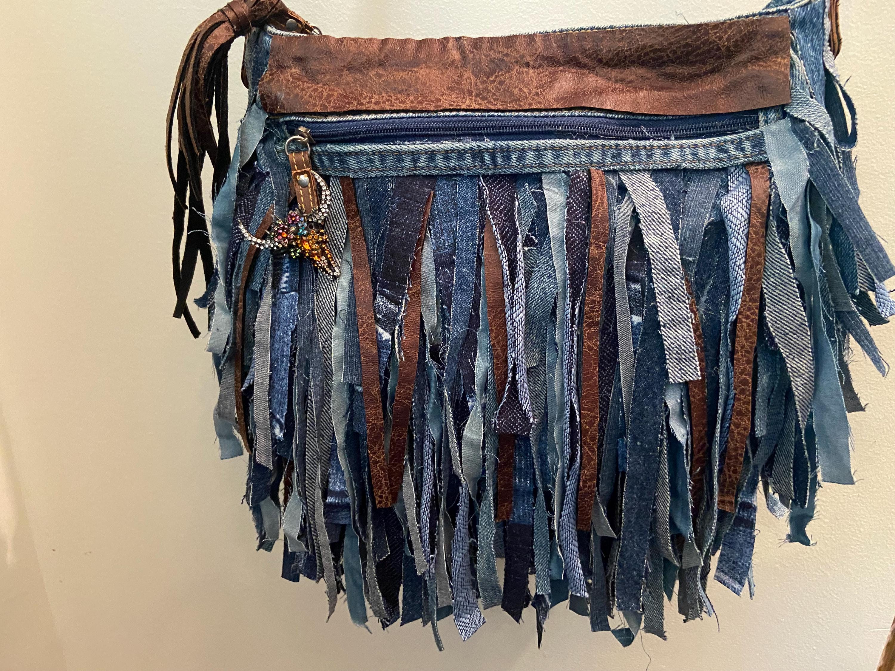 Upcycled Blue Jean Fringe Purse - Etsy