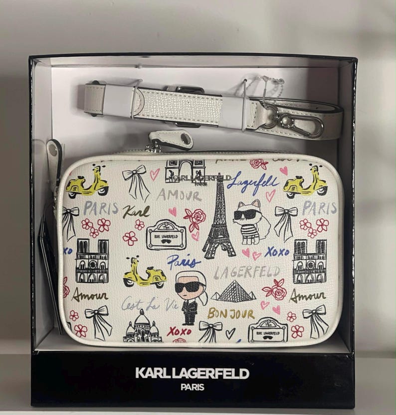 Karl Lagerfeld Paris White/multi Double Zip Crossbody - Etsy