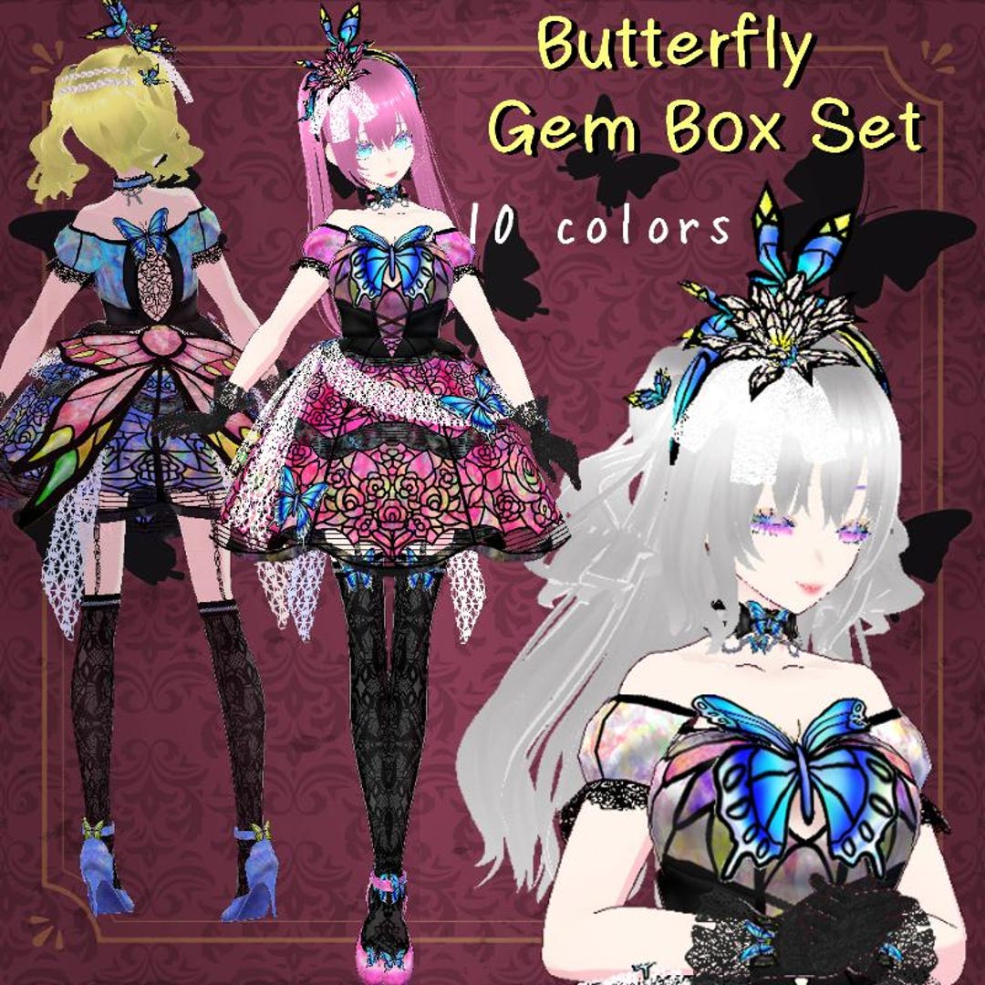 Vroid Outfit Set- Butterfly Gem Box Set. Gothic Lolita, Goth, Butterfly ...