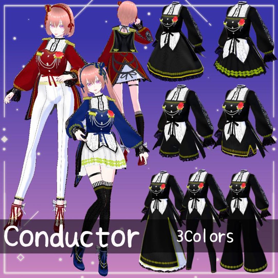 Vroid Outfit Set- Conductor Set. Elegant Dress, Styles, Pants Clothing ...