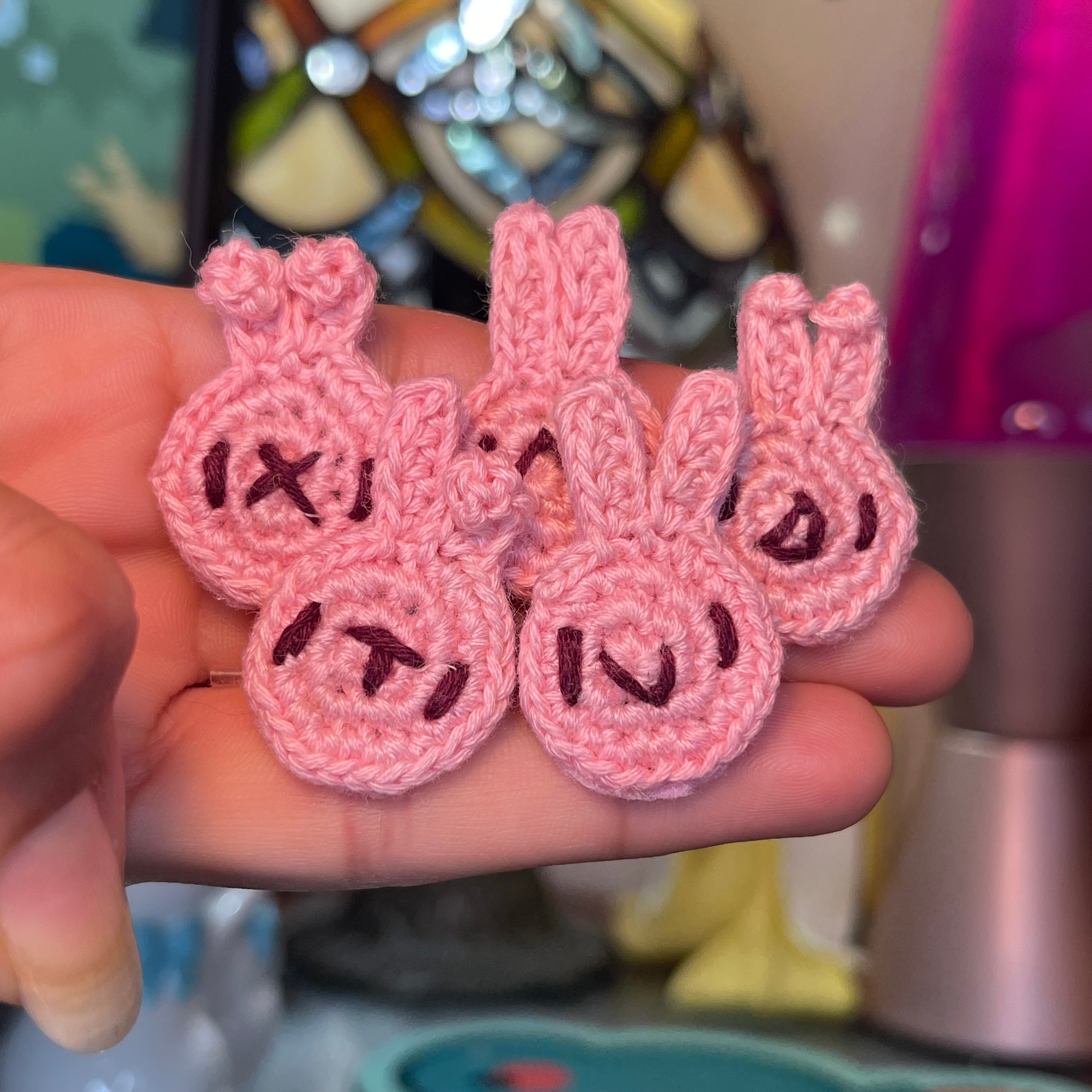 Pink Bunny Pins, Facial Expressions, Crochet Amigurumi Handmade Pins - Etsy