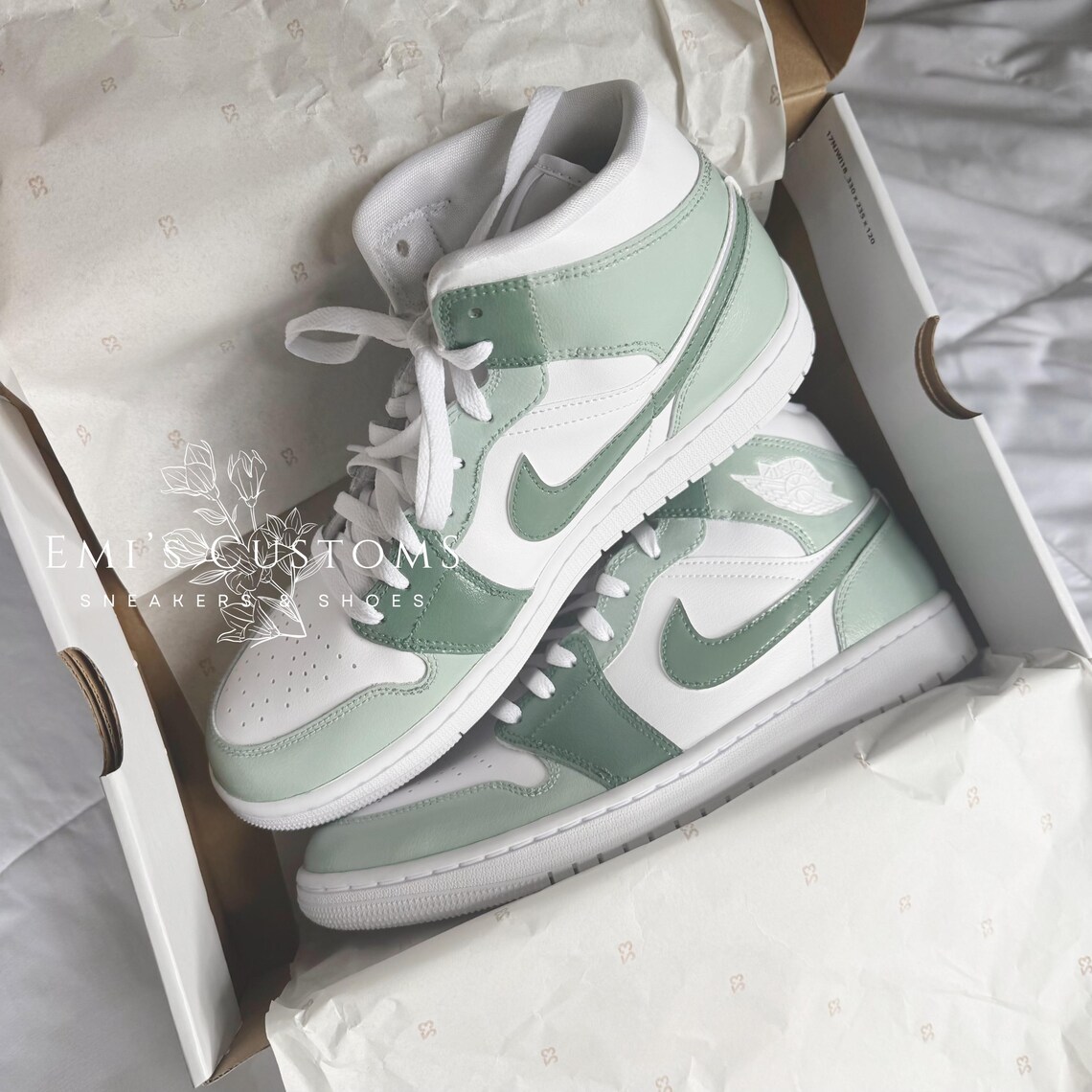 Custom Nike Air Jordan 1 Mid Sneakers - Dark Forest Olive Sage Green ...