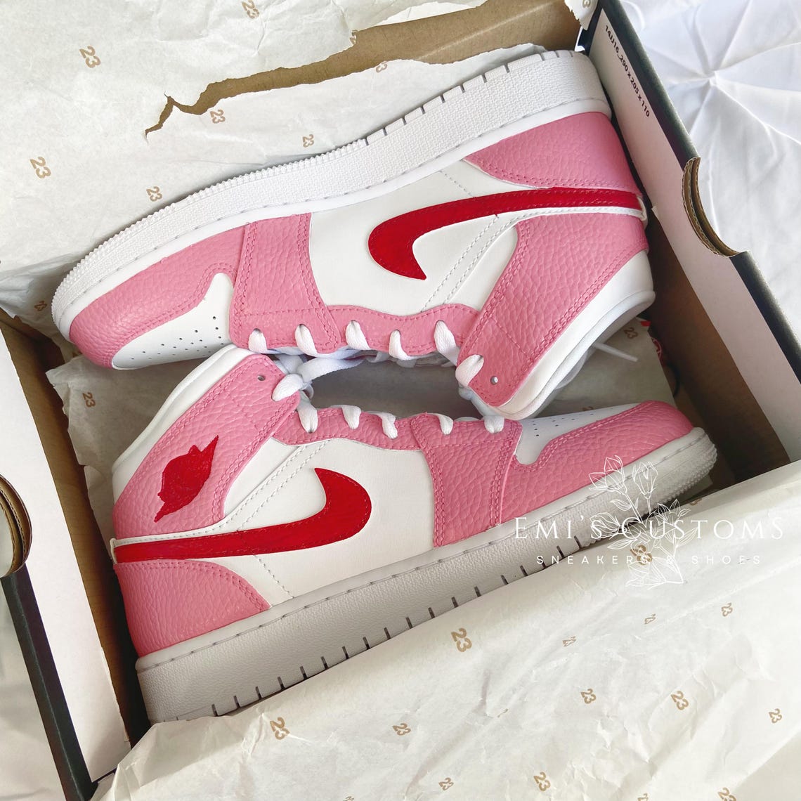 Custom Nike Air Jordan 1 Mid Sneakers - Coral Pink With Raspberry Red ...