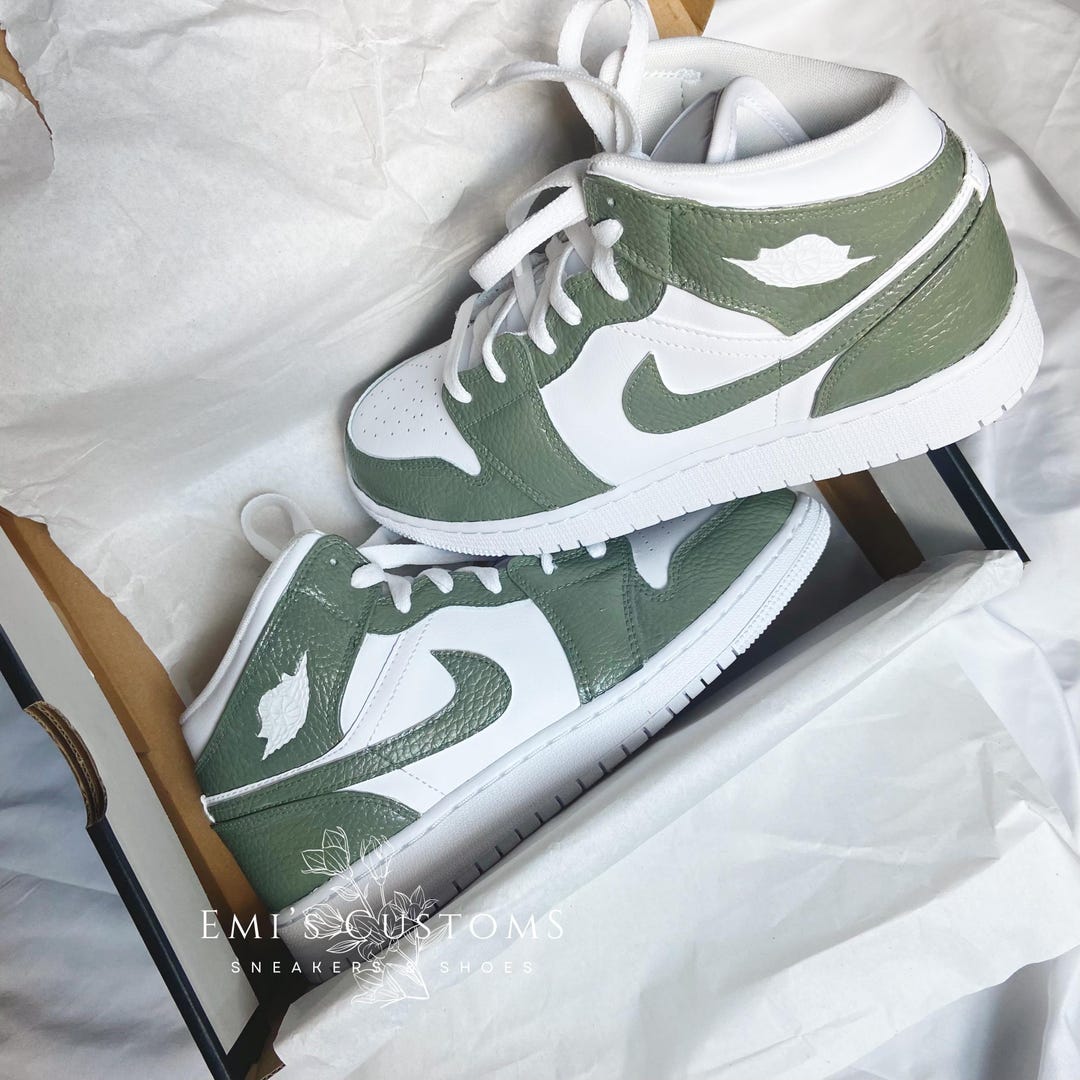 Custom Nike Air Jordan 1 Mid Sneakers - Dark Forest Olive Sage Green - Etsy