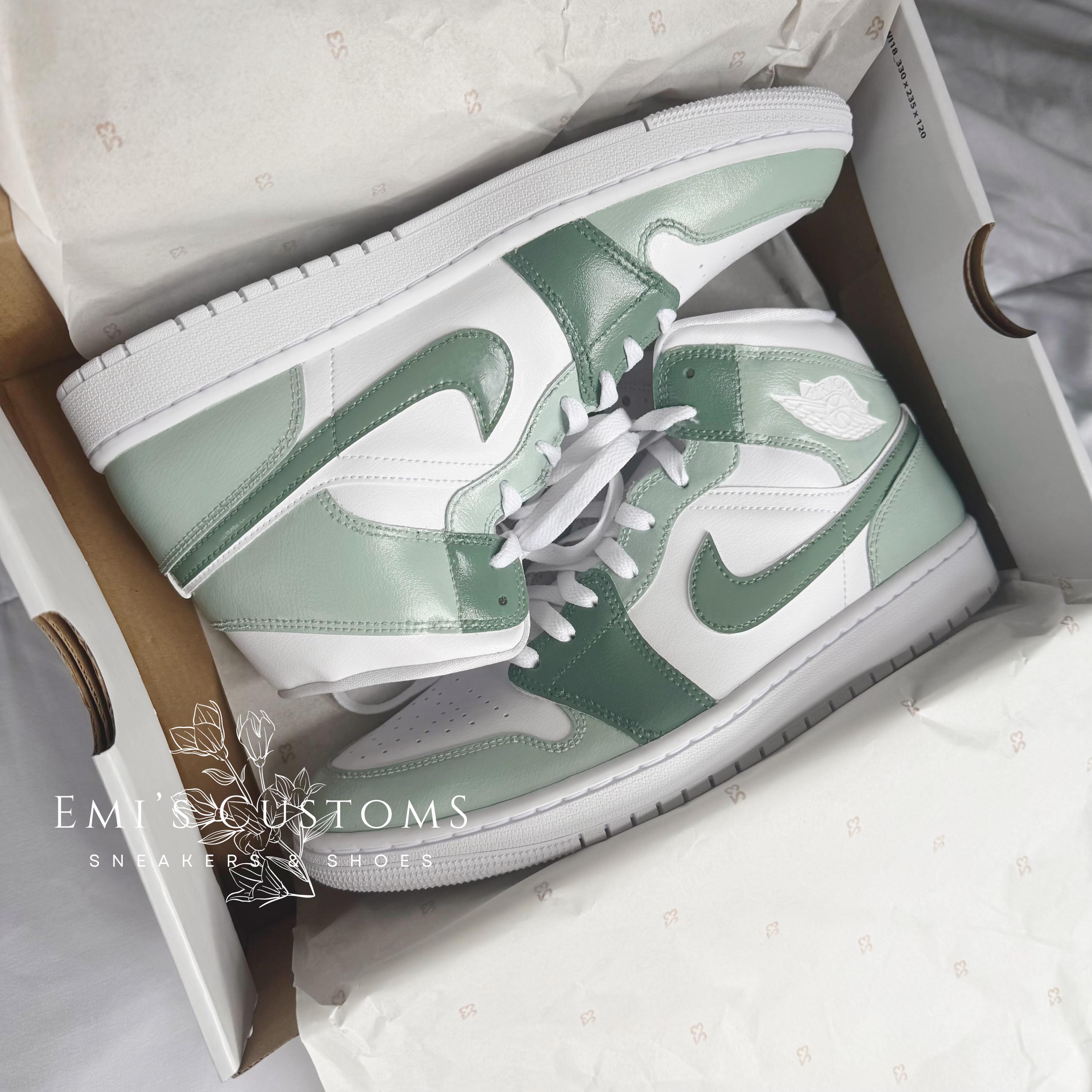 Custom Nike Air Jordan 1 Mid Sneakers - Dark Forest Olive Sage Green ...