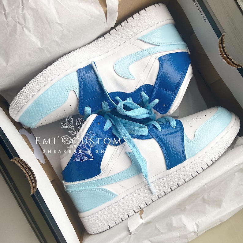 Custom Nike Air Jordan 1 Mid Sneakers - Ocean Blue and Light Pastel ...