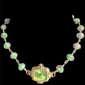 Boho Antique Gold and Green Floral Victorian Style Beaded Watch Clock ...