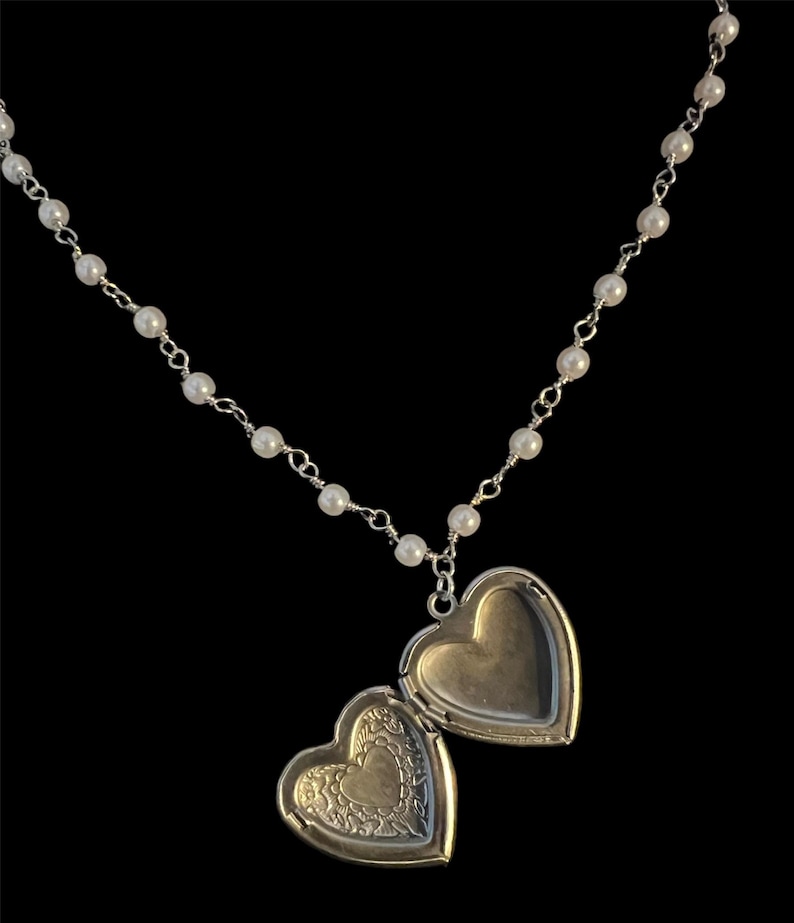 Silver Antique Style Heart Pearl Locket Necklace - Etsy