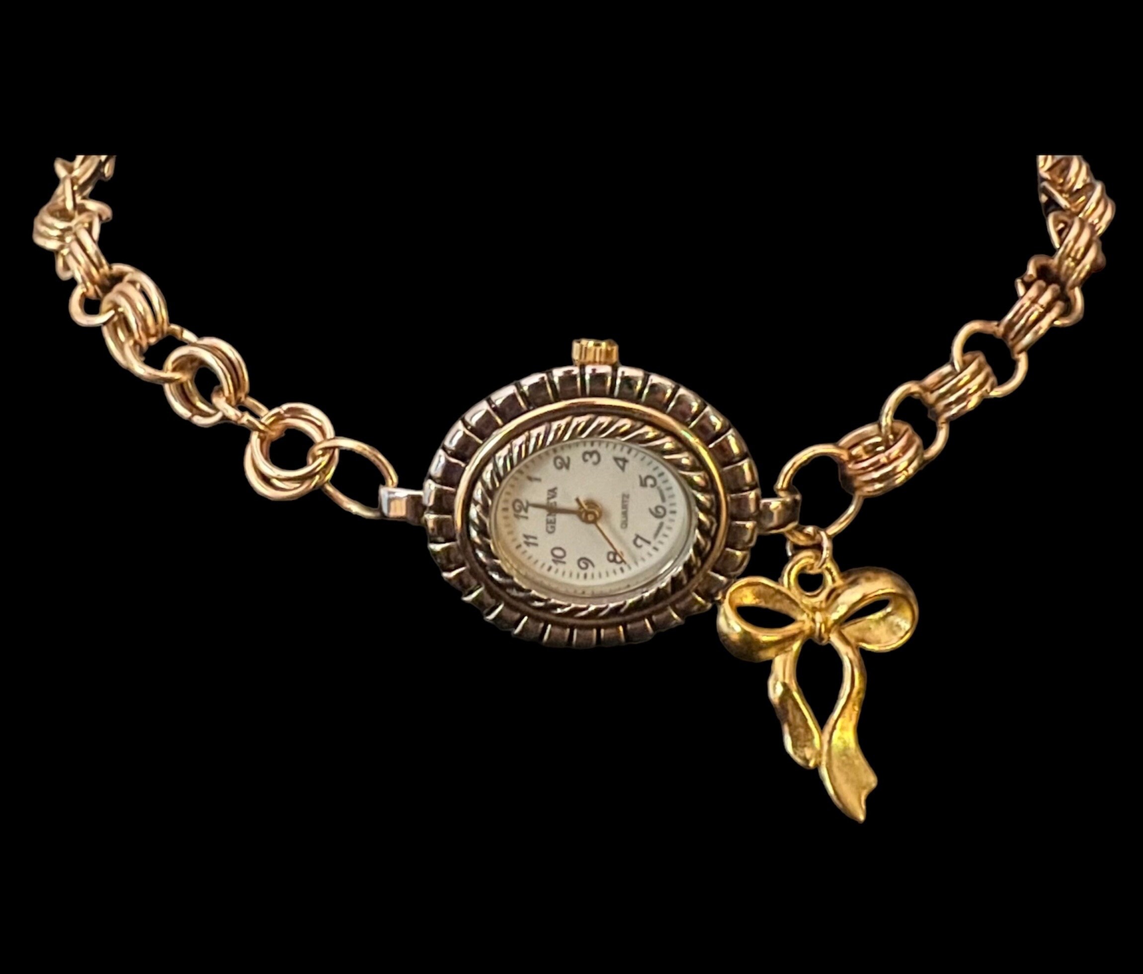 18k Gold Plated and Silver Watch Clock Necklace - Etsy