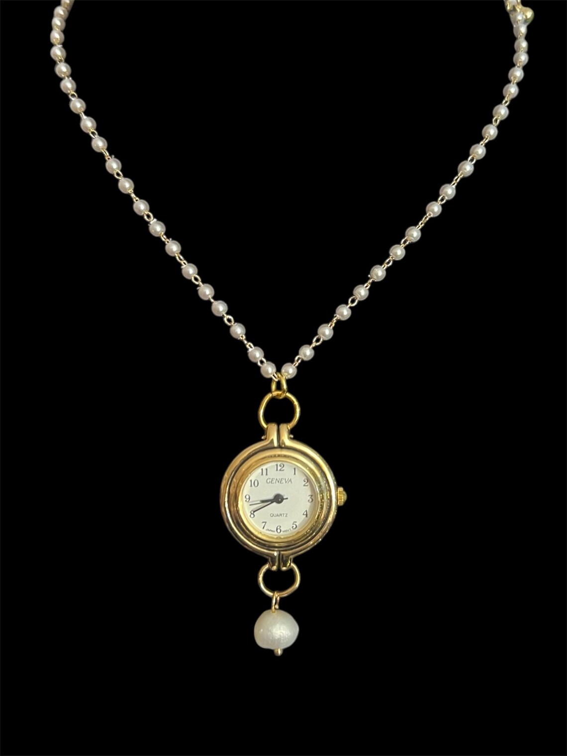 18K Gold Plated Freshwater Pearl Clock Watch Necklace Choker - Etsy