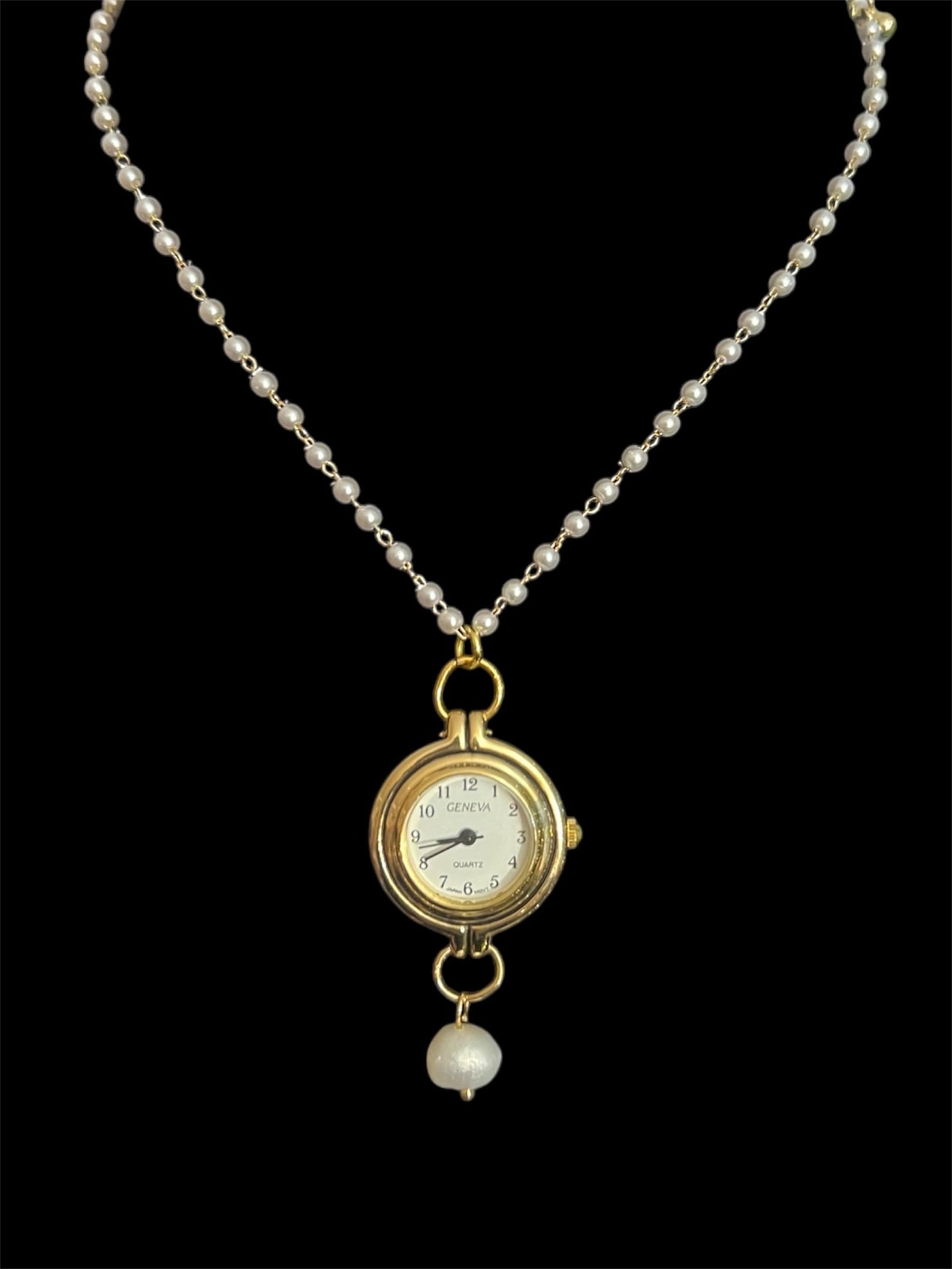 18K Gold Plated Freshwater Pearl Clock Watch Necklace Choker - Etsy