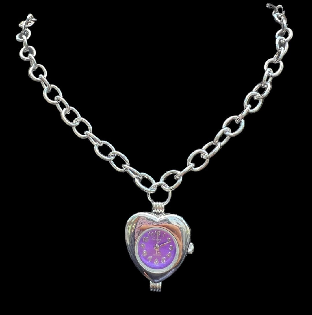 Sterling Silver Purple Heart Watch Necklace - Etsy