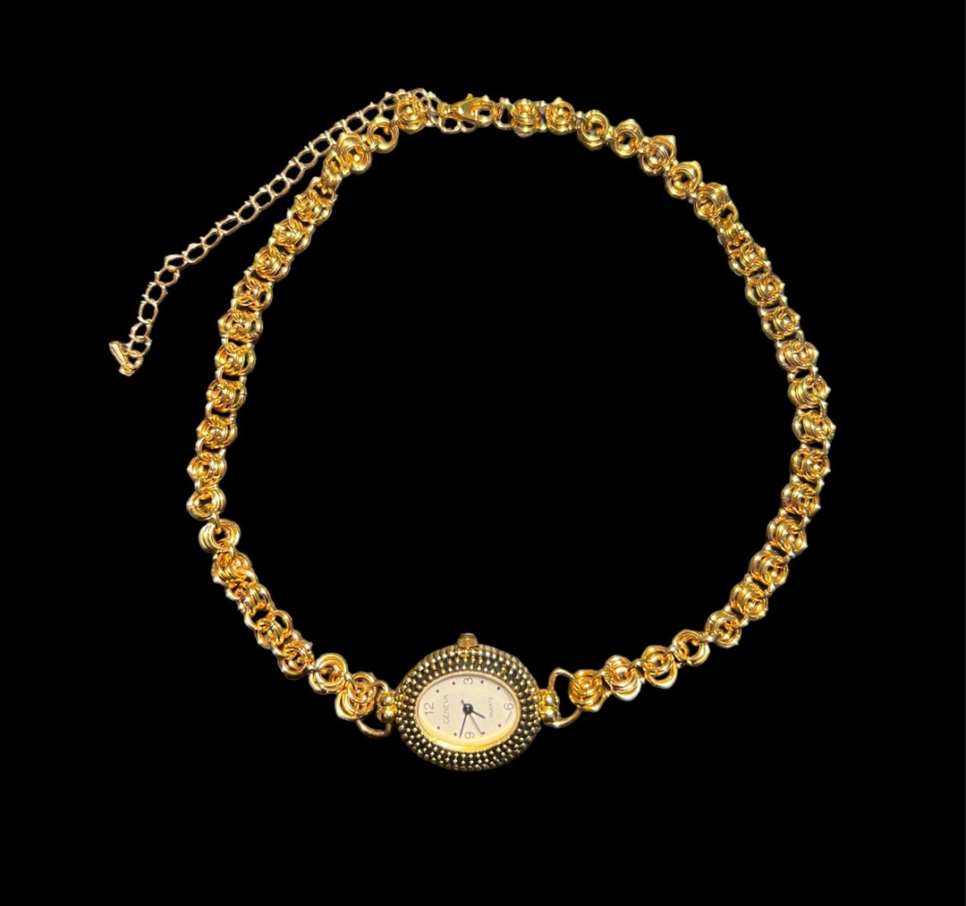 18k Gold Plated Handmade Chainmail Watch Choker Necklace - Etsy
