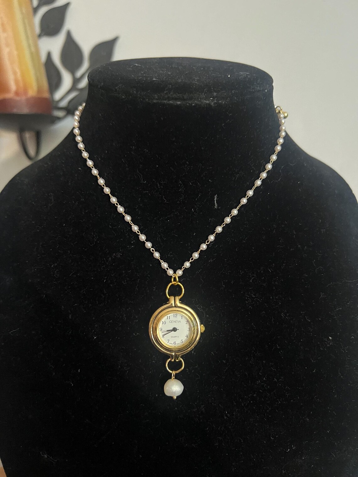 18K Gold Plated Freshwater Pearl Clock Watch Necklace Choker - Etsy