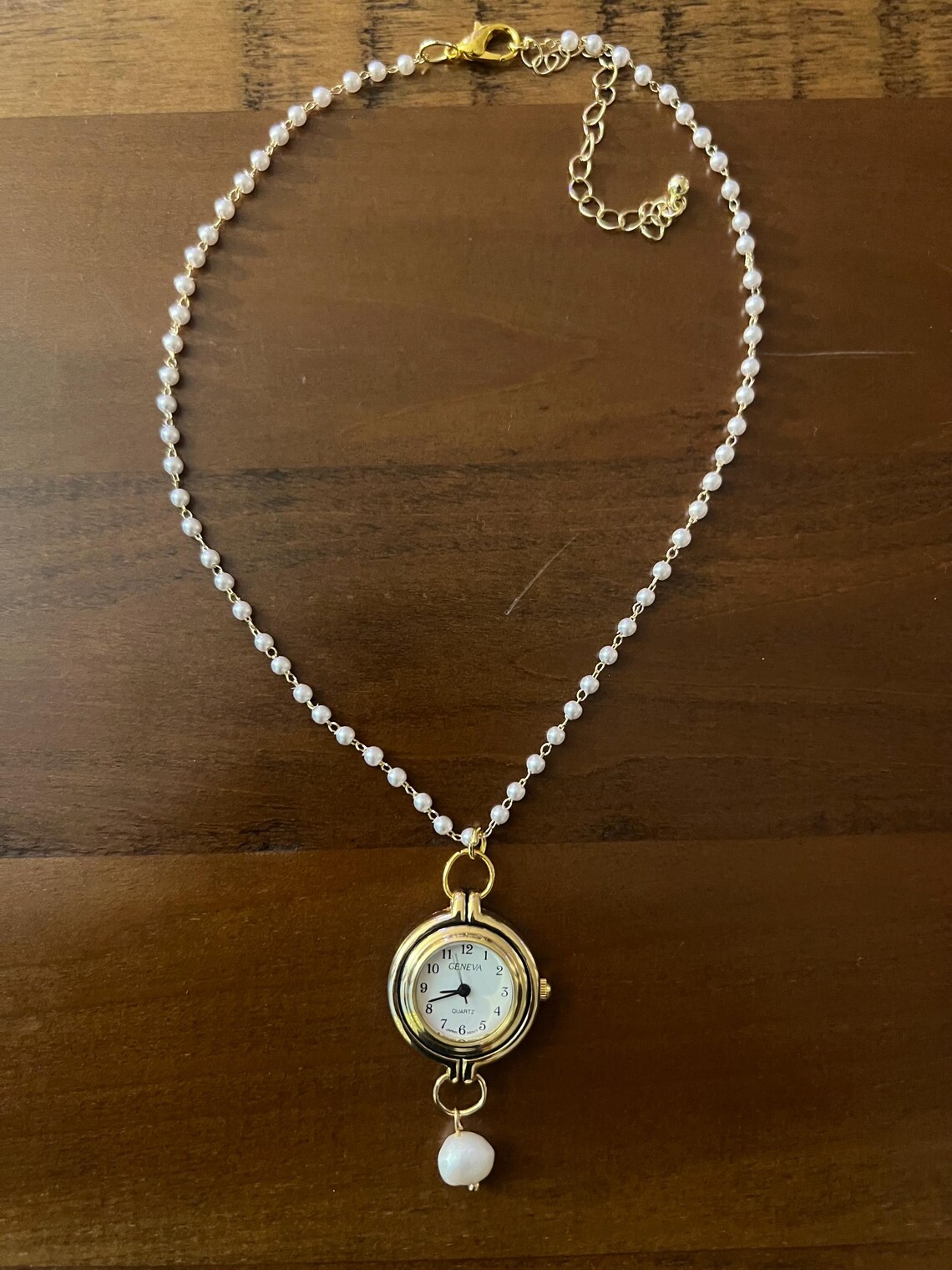 18K Gold Plated Freshwater Pearl Clock Watch Necklace Choker - Etsy