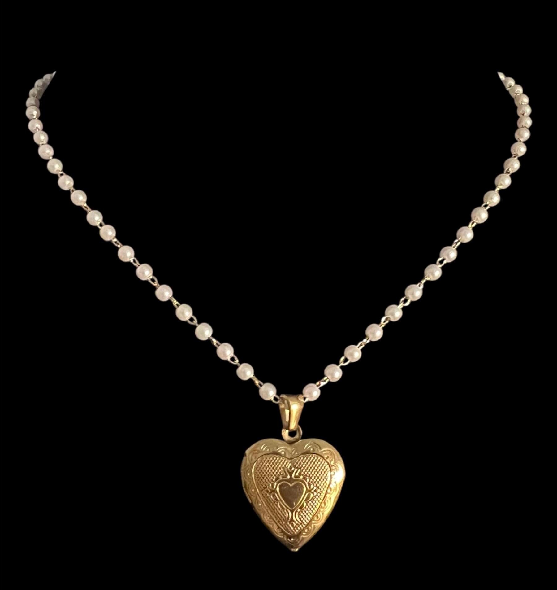 18k Gold Plated Antique Style Heart Pearl Locket Necklace - Etsy