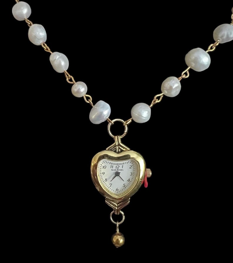 Gold Heart Watch Clock Necklace Choker - Etsy