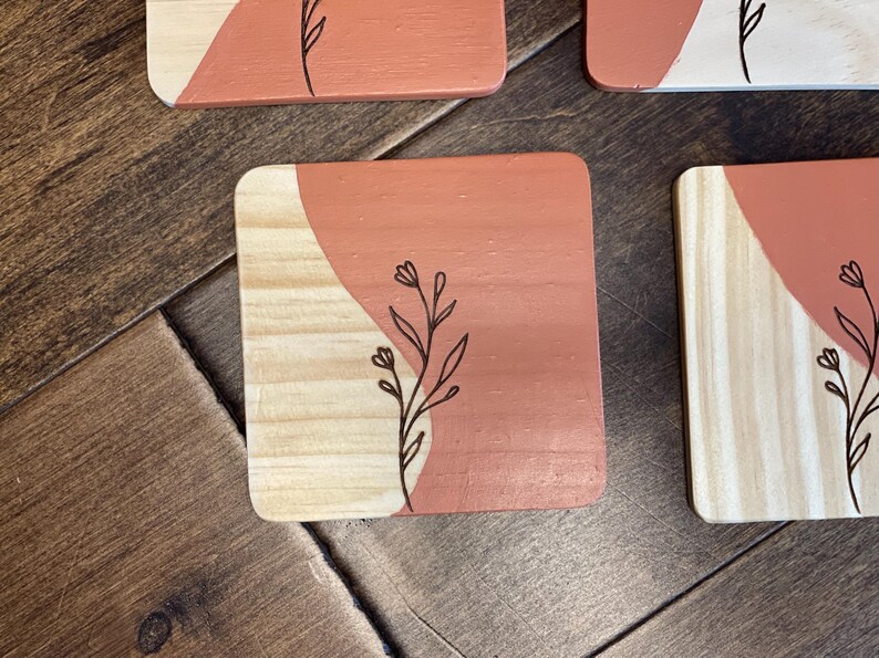 Terracotta Floral Coaster | Hand Painted Wooden Coaster - Etsy