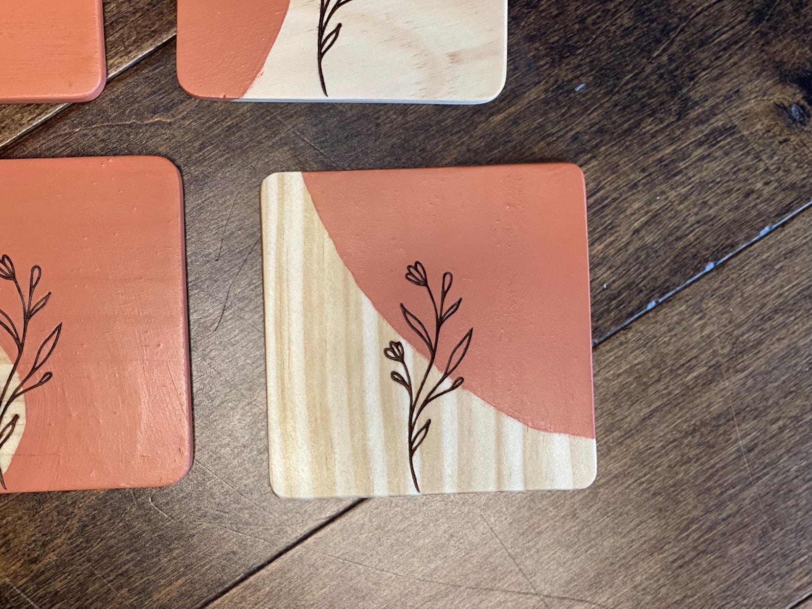 Terracotta Floral Coaster | Hand Painted Wooden Coaster - Etsy
