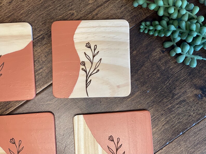 Terracotta Floral Coaster | Hand Painted Wooden Coaster - Etsy