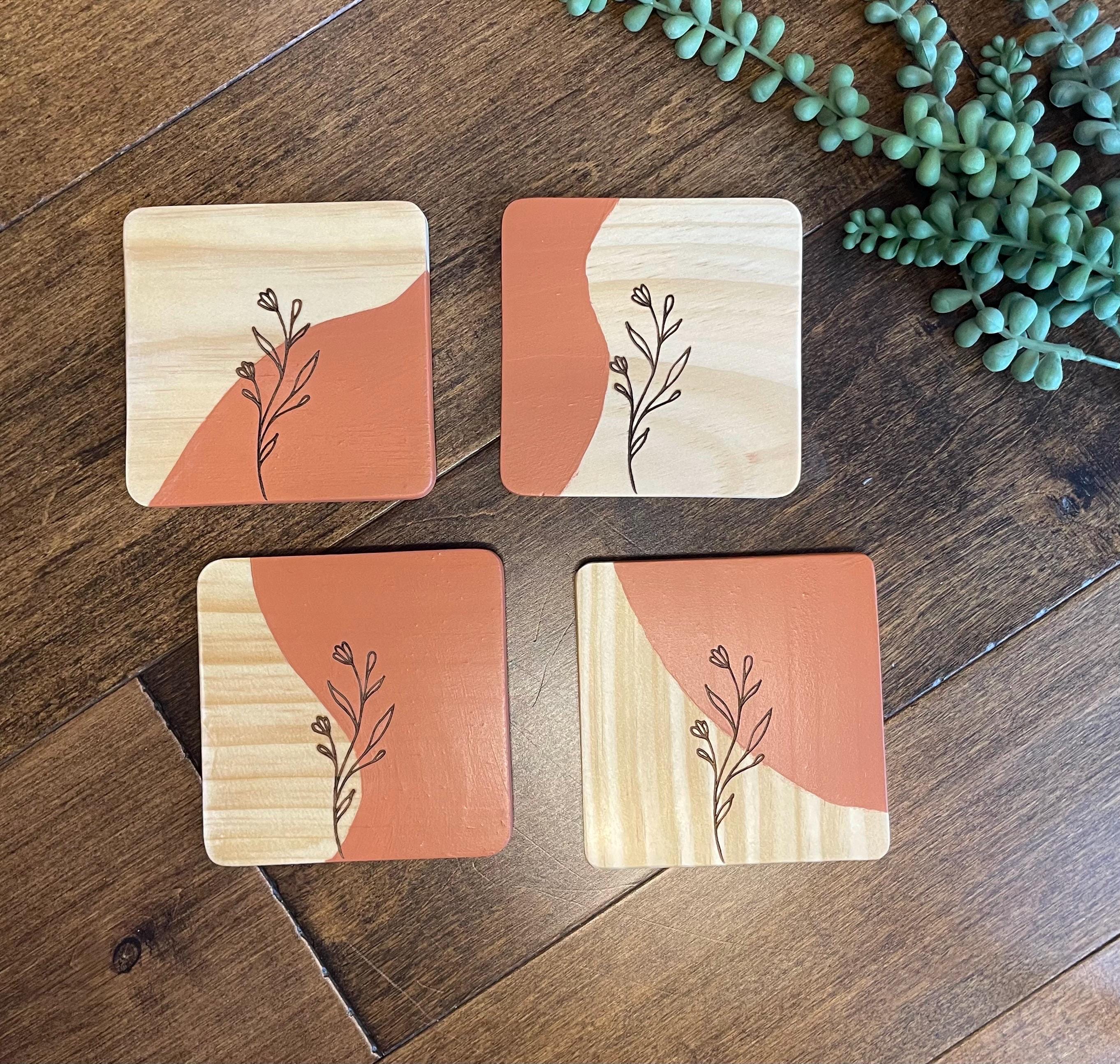 Terracotta Floral Coaster | Hand Painted Wooden Coaster - Etsy