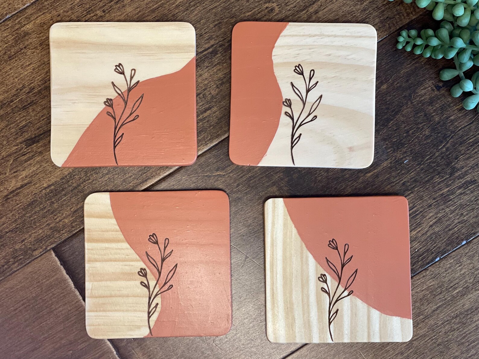 Terracotta Floral Coaster | Hand Painted Wooden Coaster - Etsy