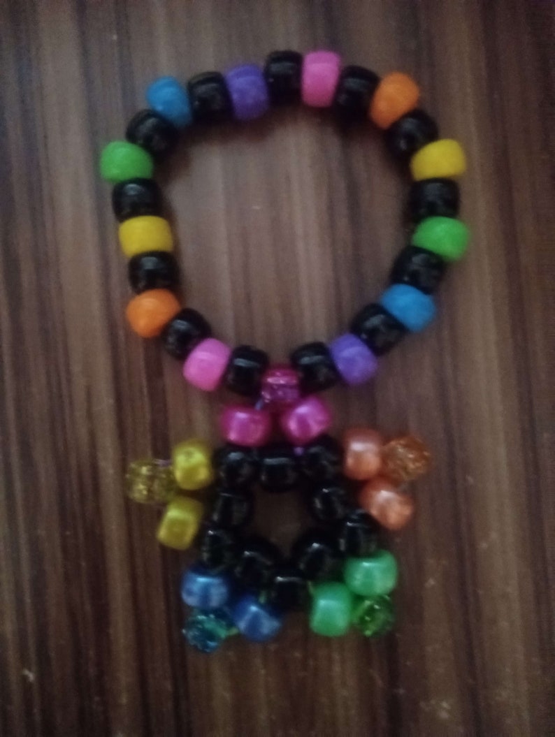 Matching Rainbow Kandi Bracelet and Necklace | Bright Neon Star Kandi ...