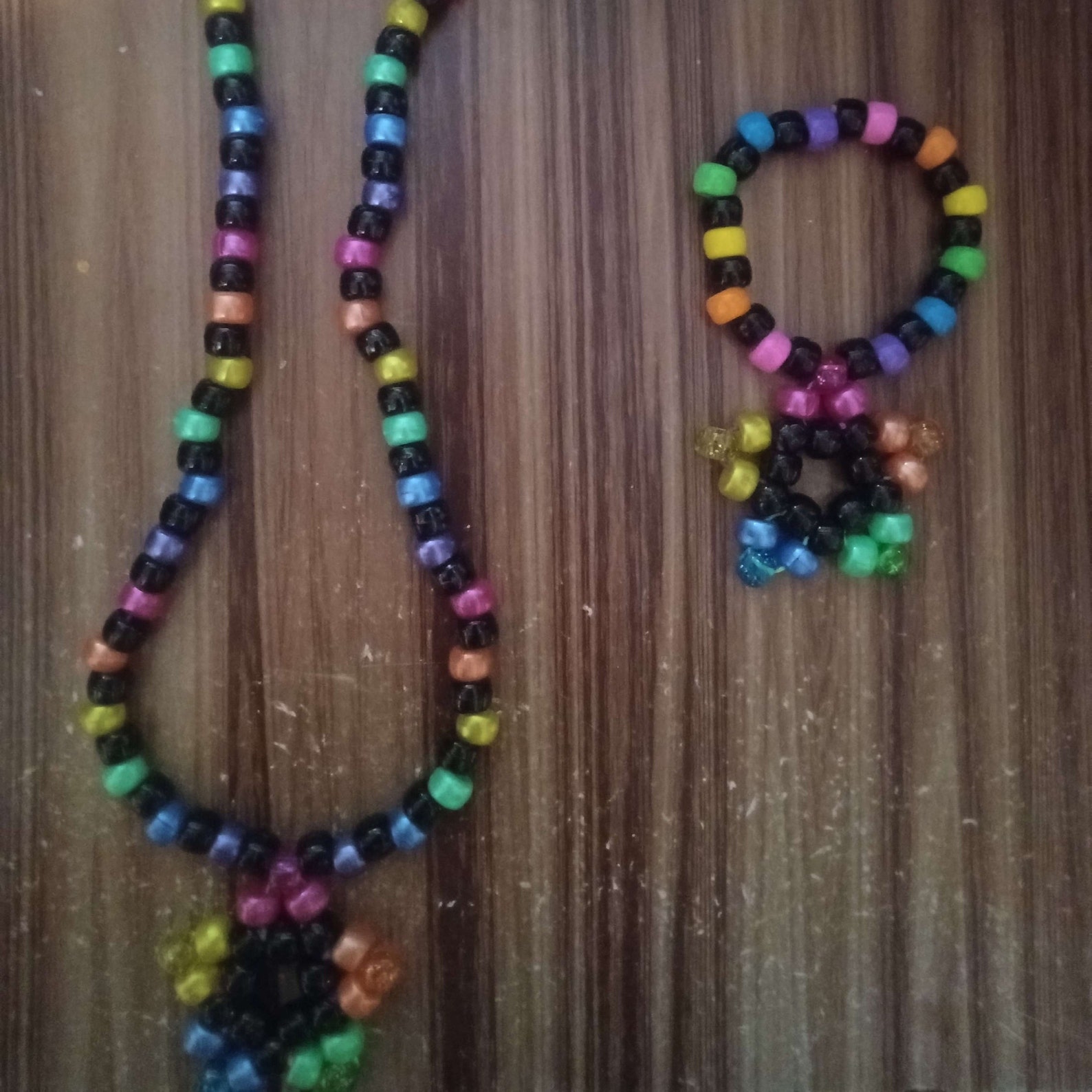 Matching Rainbow Kandi Bracelet and Necklace | Bright Neon Star Kandi ...