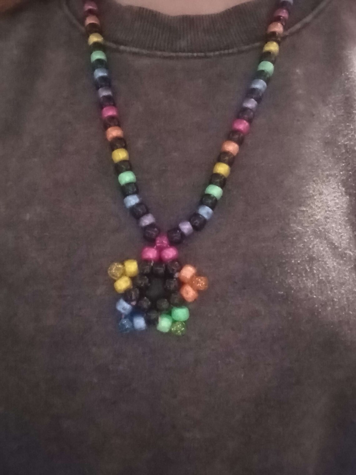 Matching Rainbow Kandi Bracelet and Necklace | Bright Neon Star Kandi ...