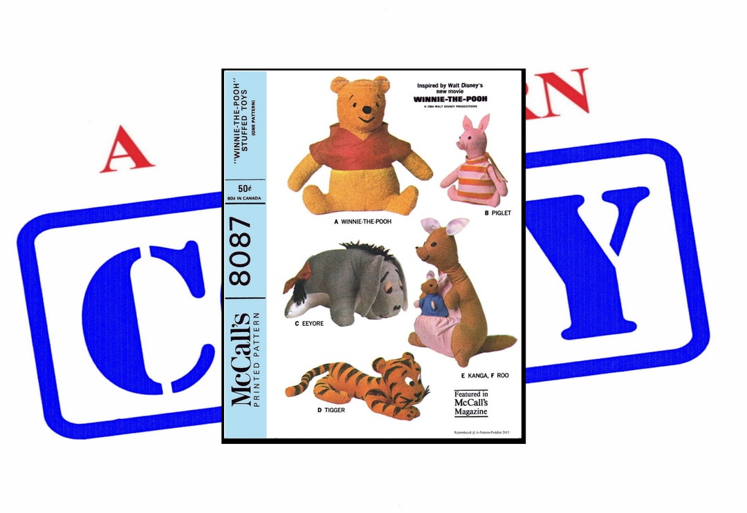 Mccall's 8087 Pattern DISNEY Winnie Pooh Stuffed Animal Toy Piglet ...