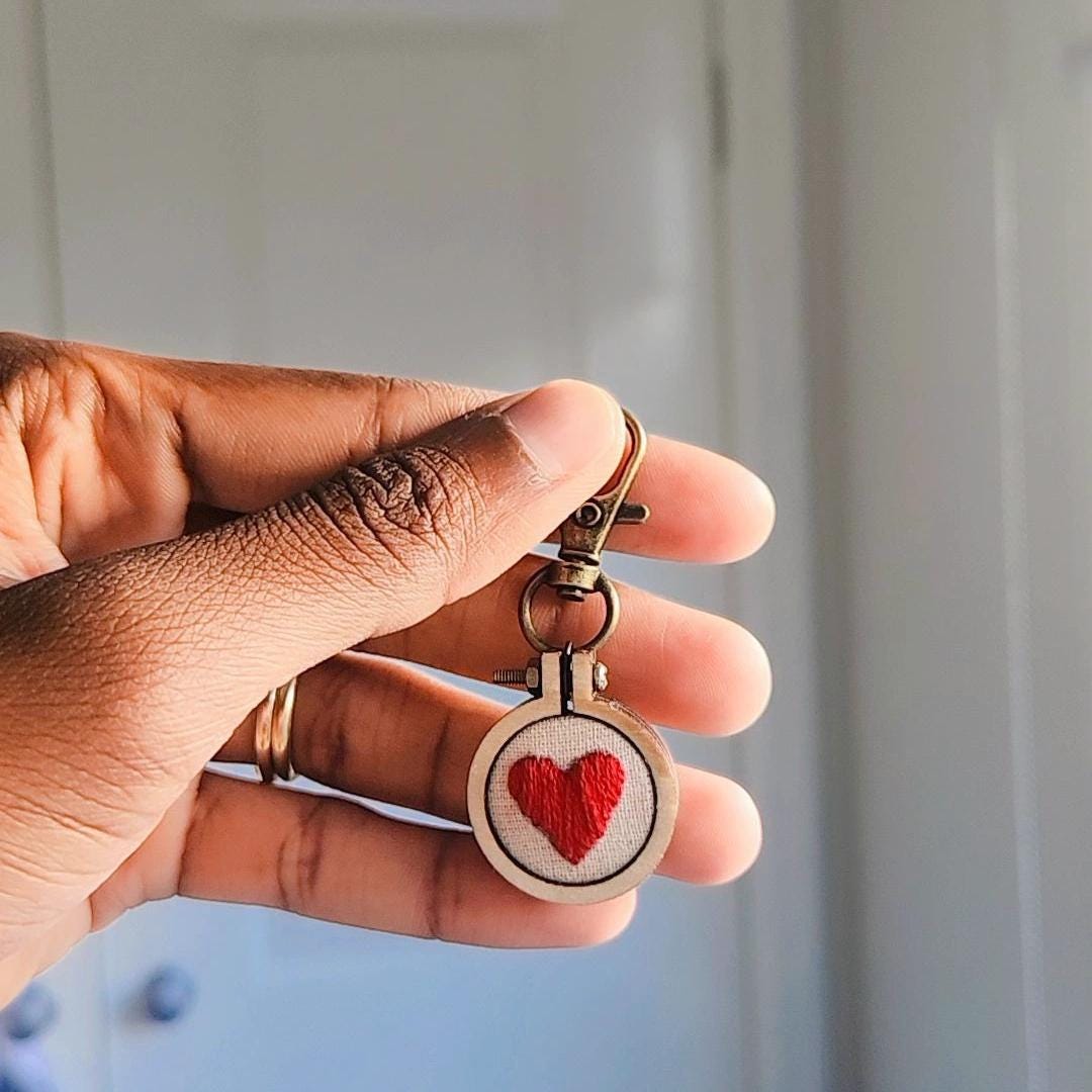 Keychains - Hand Embroidery Key Chains - Mini Heart Keychains ...