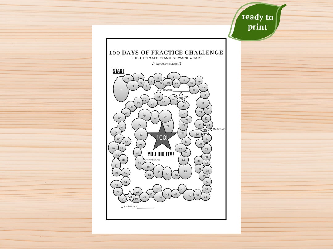 Reward Chart, Kids Printable Piano Practice Chart - 100 Days of ...