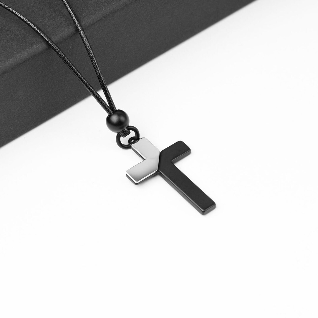 Cross Necklace Christian Gift - Black Leather Cord - Baptism First ...