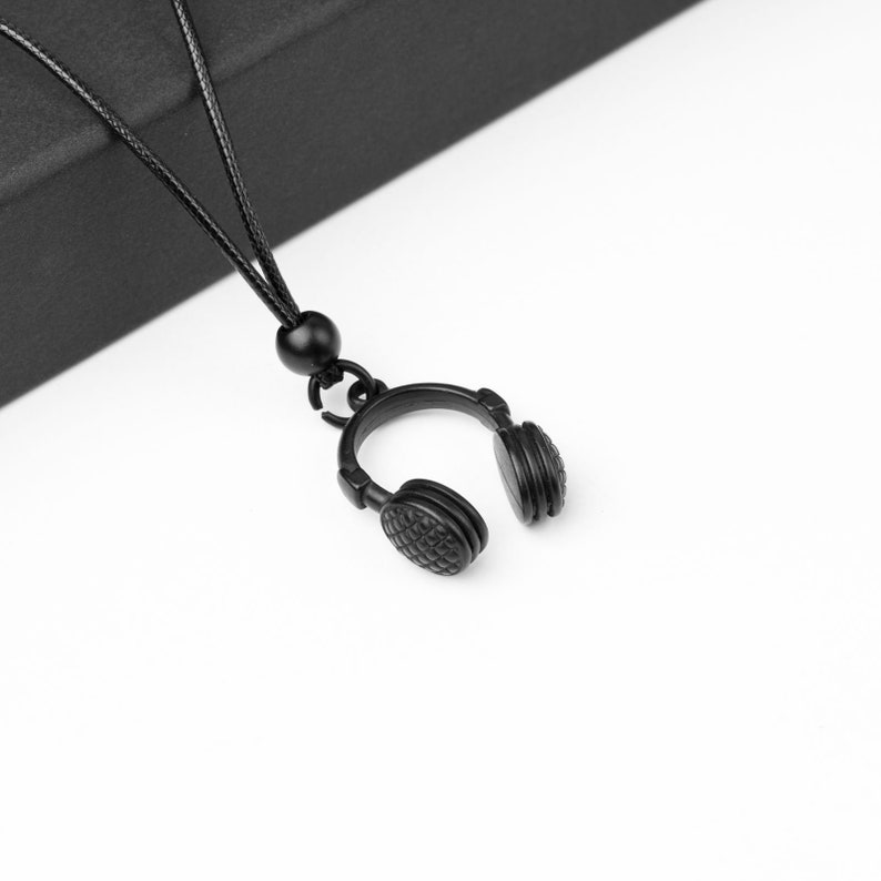 Headphone Pendant Black Minimalist Necklace Cord With Pendant gift for ...