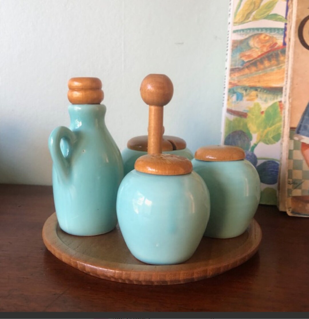 Cruet Set Five Piece, Made in Sweden. Gorgeous Glaze in a Shade of Blue ...