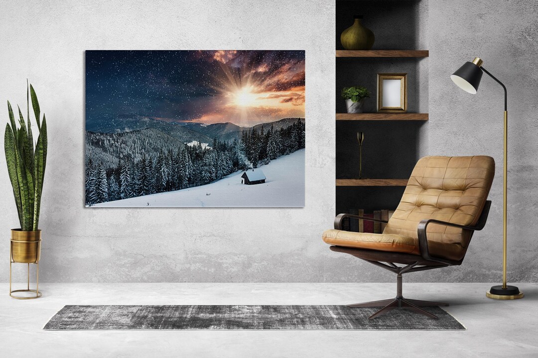 Snow Landscape Art, Winter Landscape Canvas Art, Mountain Canvas ...