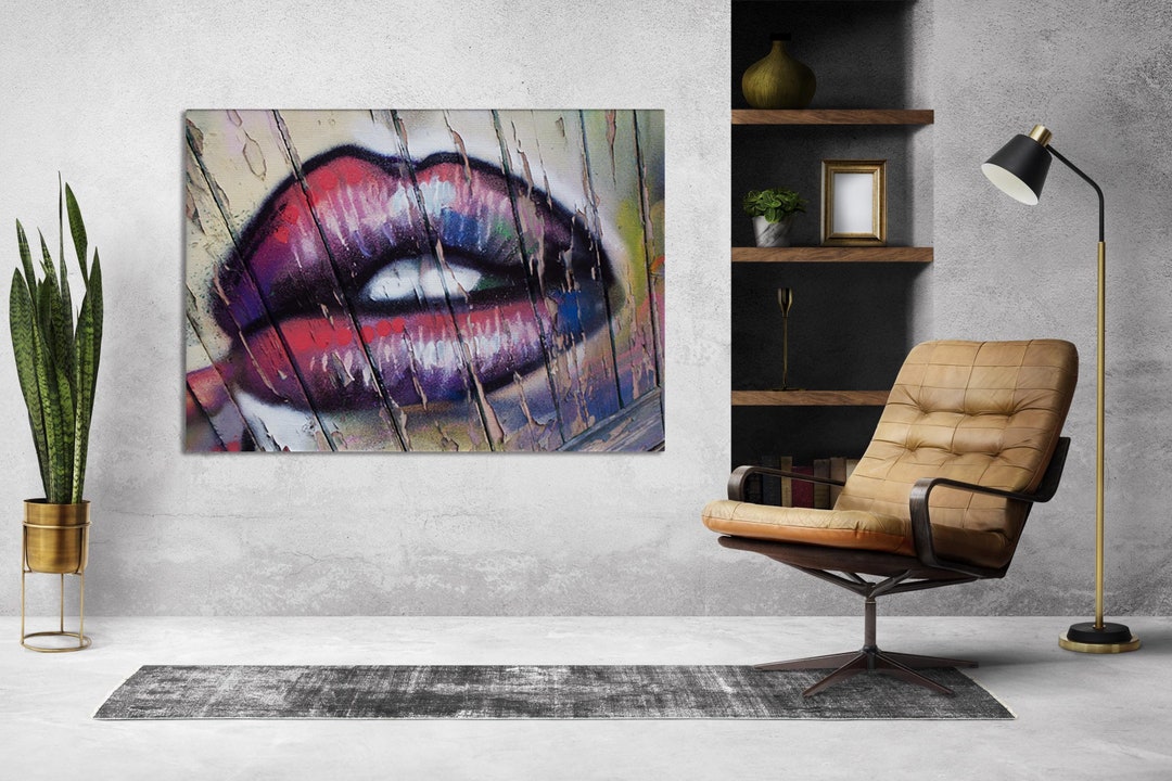 Graffiti Lip Canvas Art: Pop Art Style, Pink Lips Painting - Etsy