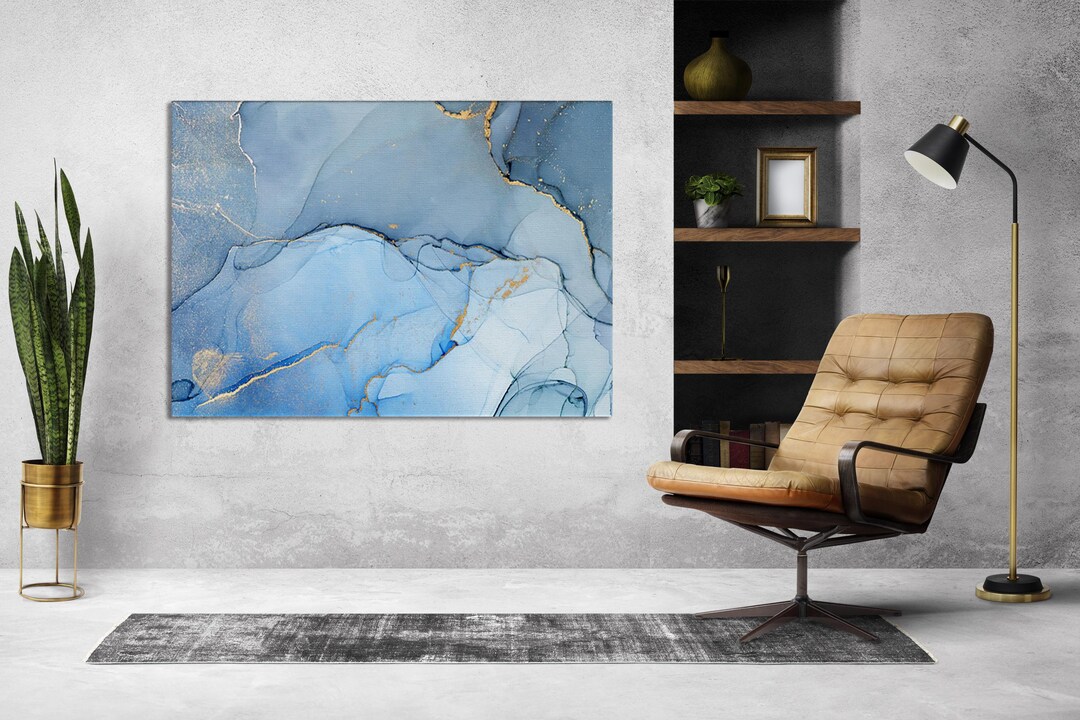 Marble Art, Blue Marble Art, Abstract Canvas Art, Wall Art Canvas, Gold ...