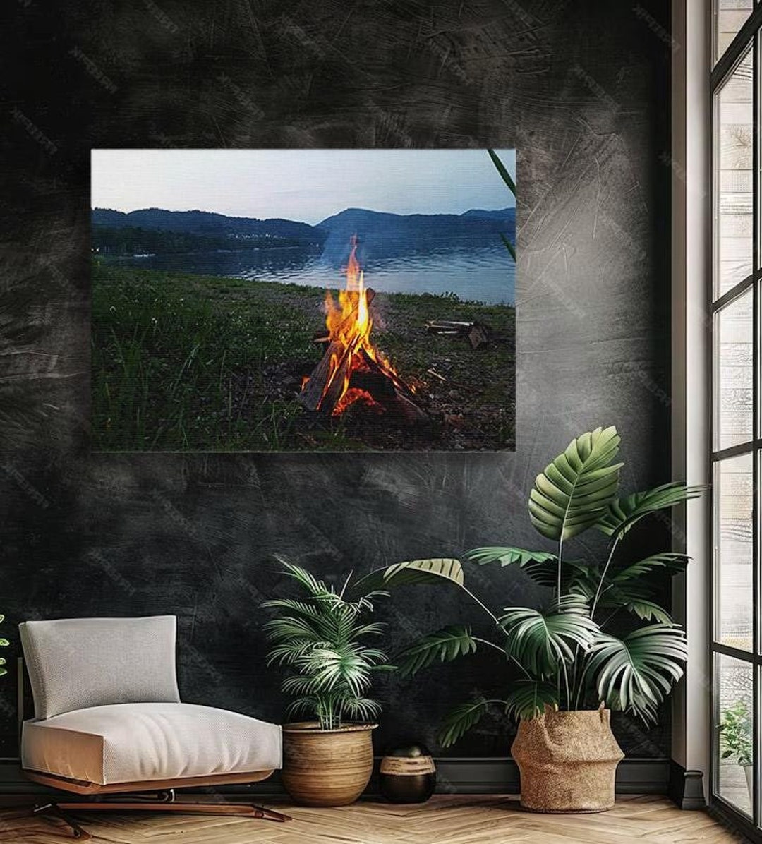 Campfire Artwork, Camp Fire Art, Bonfire Art, Nature Landscape Printed ...