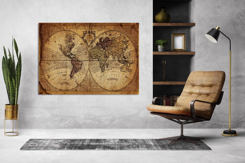 Antique World Map Wall Art, Map Canvas Art, Old World Map Printed ...